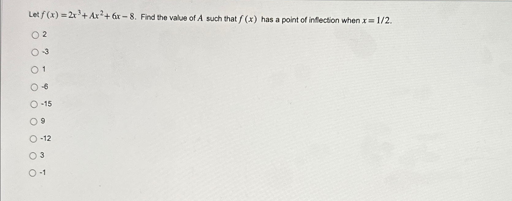 Let f(x)=2x3+Ax2+6x-8. ﻿Find the value of A such that | Chegg.com