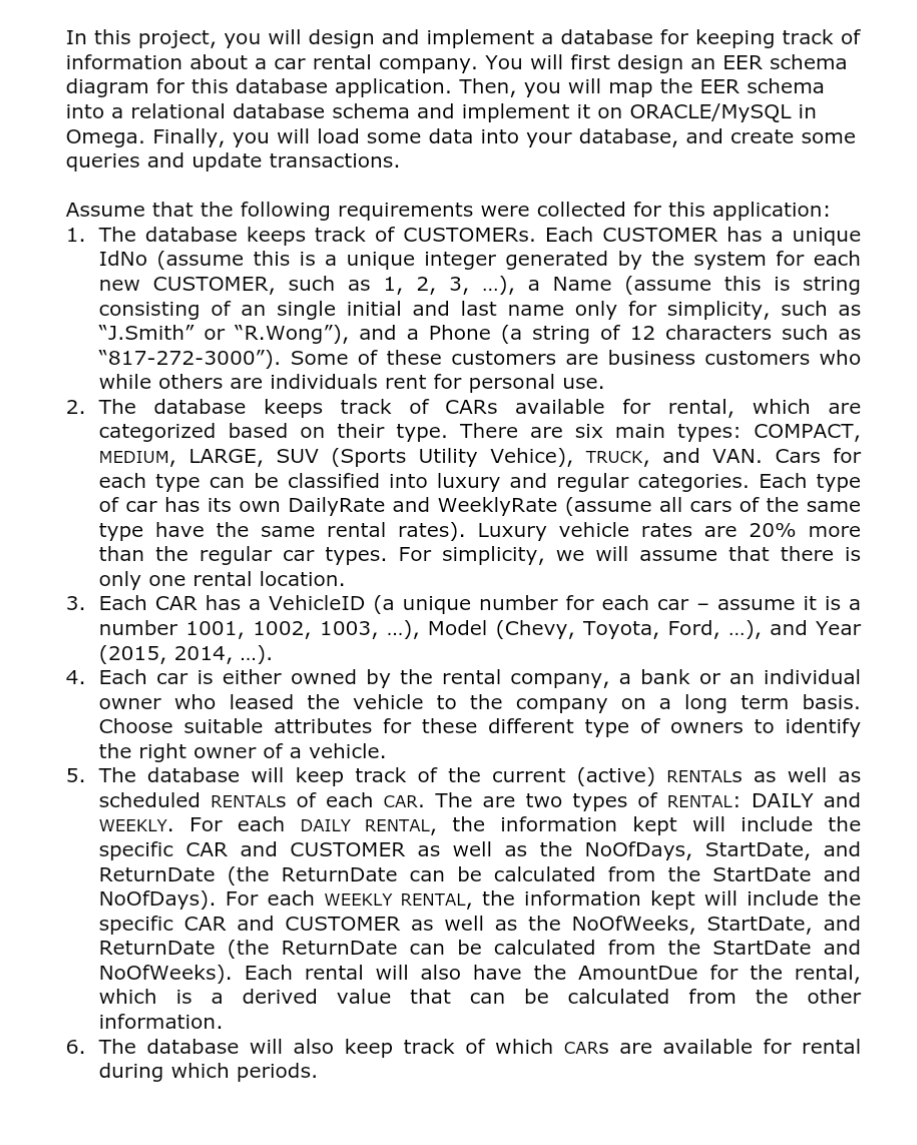 Solved In this project, you will design and implement a | Chegg.com