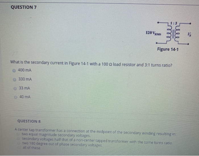 Solved QUESTION 1 When the turns ratio of a transformer is | Chegg.com