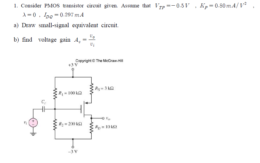 Solved 1. Consider PMOS transistor circuit given. Assume | Chegg.com