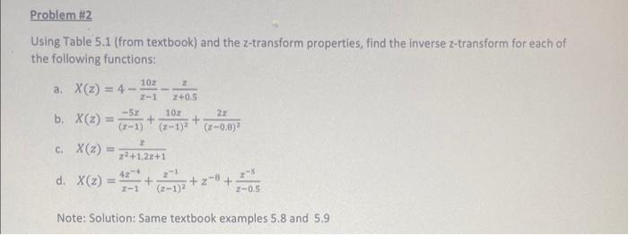 Solved Using Table 5.1 (from textbook) and the z-transform | Chegg.com