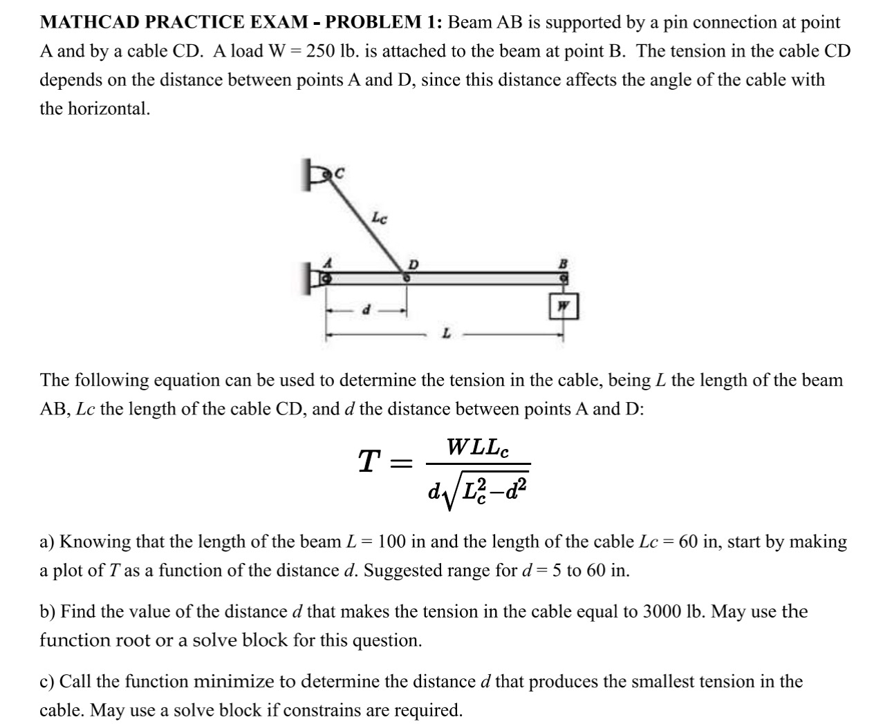 Solved MATHCAD PRACTICE EXAM - ﻿PROBLEM 1: Beam AB is | Chegg.com
