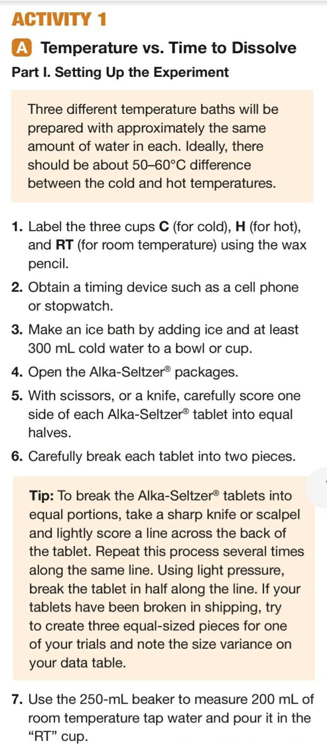 A Temperature vs. Time to Dissolve Part I. Setting Up | Chegg.com