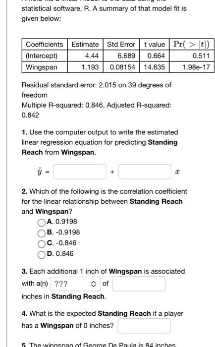 Solved \r\n\r\n5. The wingspan of George De Paula is 84 | Chegg.com