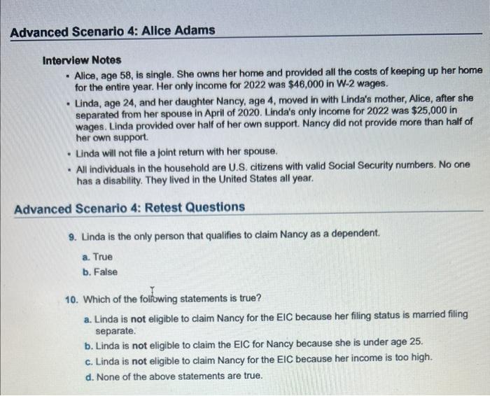Solved Interview Notes - Alice, age 58 , is single. She owns | Chegg.com