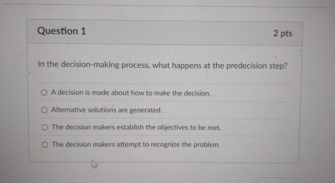 Question 12 ﻿ptsIn the decision-making process, what | Chegg.com