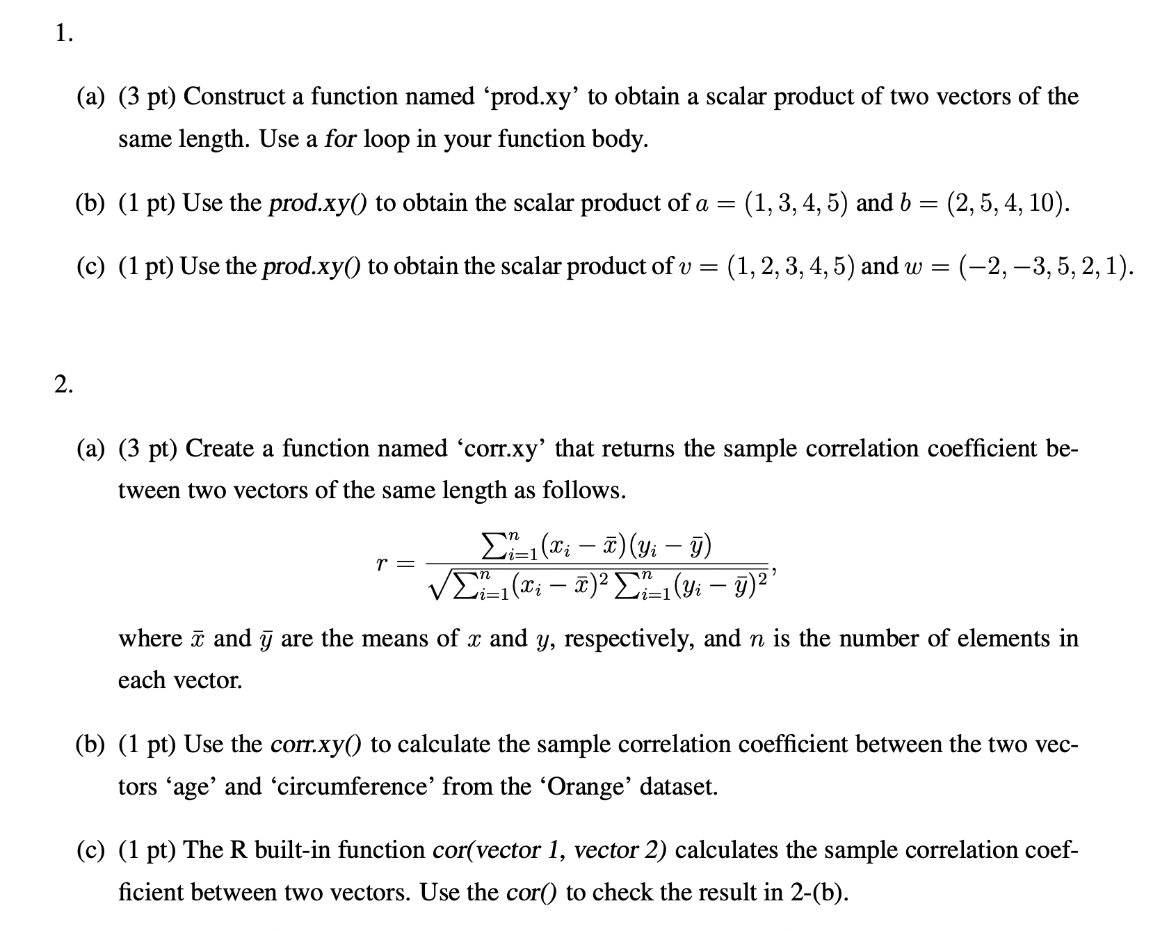 (a) (3 ﻿pt) ﻿Construct a function named 'prod.xy' ﻿to | Chegg.com