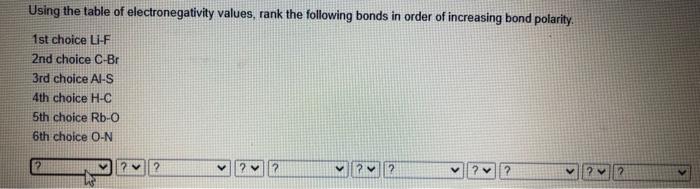 Solved Using the table of electronegativity values, rank the | Chegg.com