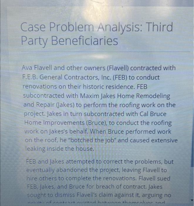 Case Problem Analysis: Third Party Beneficiaries Ava | Chegg.com
