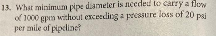 Solved 3. What minimum pipe diameter is needed to carry a | Chegg.com