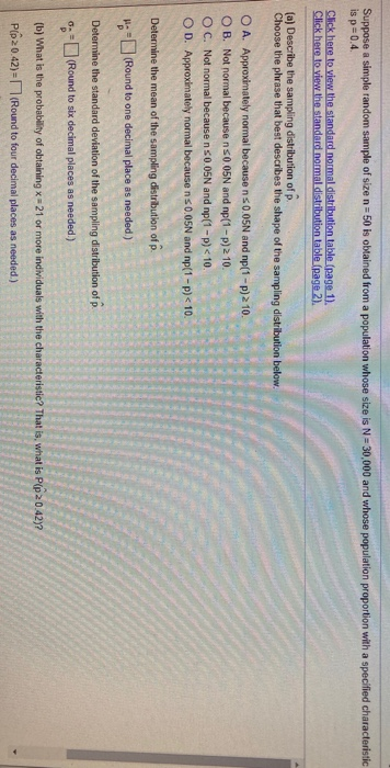 Solved Suppose a simple random sample of size n = 50 is | Chegg.com