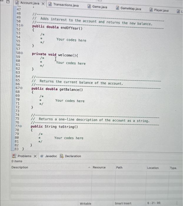 Solved (8.) Problems x @Javadoc [ D Declaration 0 items | Chegg.com