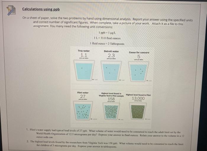 Calculations using ppb On a sheet of paper, solve the | Chegg.com