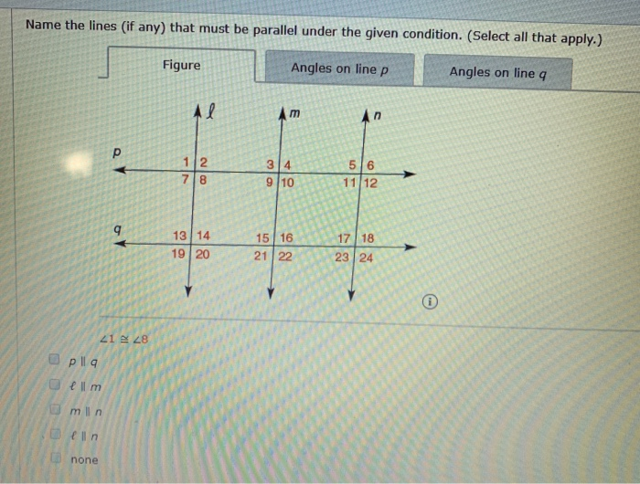 Solved Name the lines (if any) that must be parallel under | Chegg.com