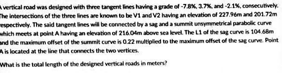 Solved vertical road was designed with three tangent lines | Chegg.com