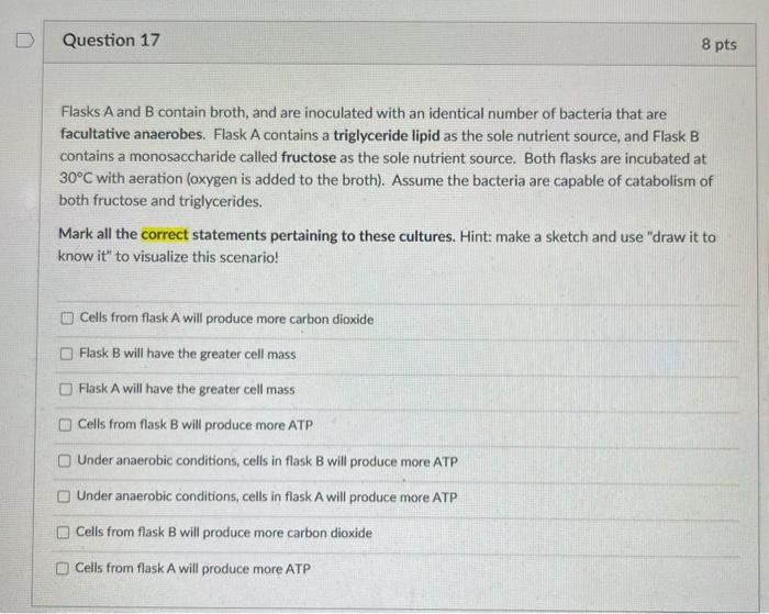 Solved Flasks A and B contain broth, and are inoculated with | Chegg.com