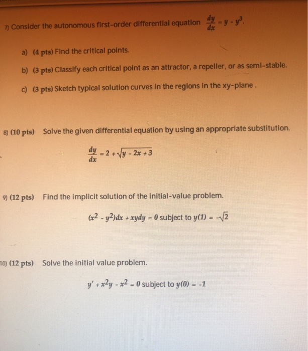 Solved 7. Consider the autonomous first-order differential | Chegg.com