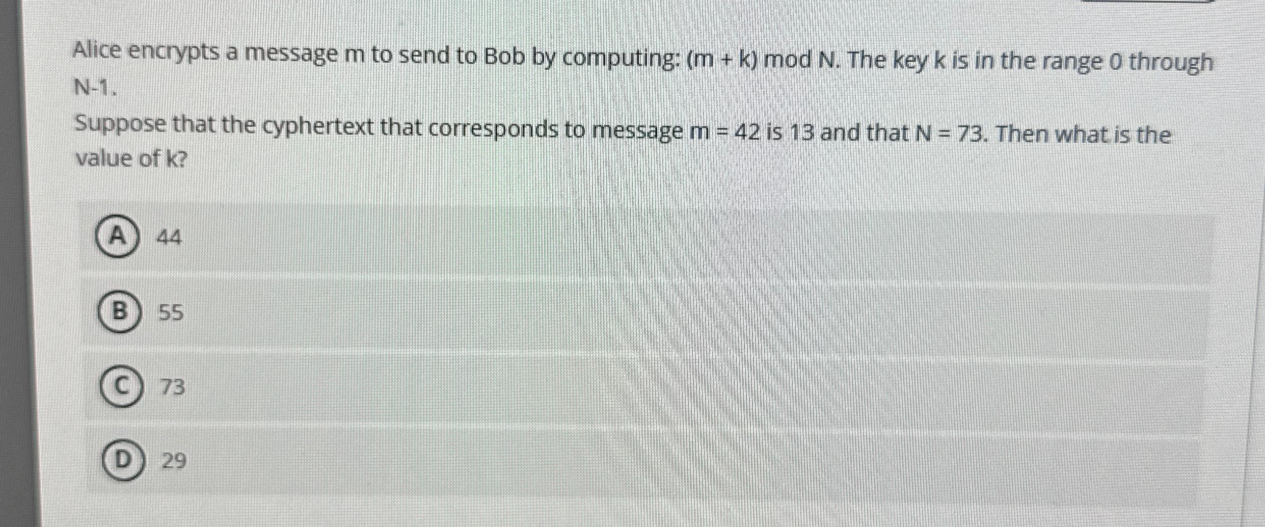 Solved Alice encrypts a message m ﻿to send to Bob by | Chegg.com