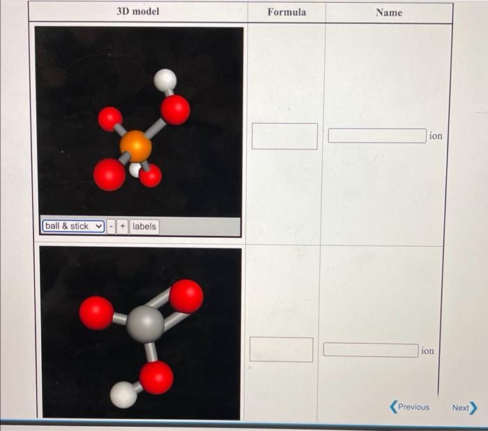 3D model Formula Name ion ball & stick V + labels ion | Chegg.com