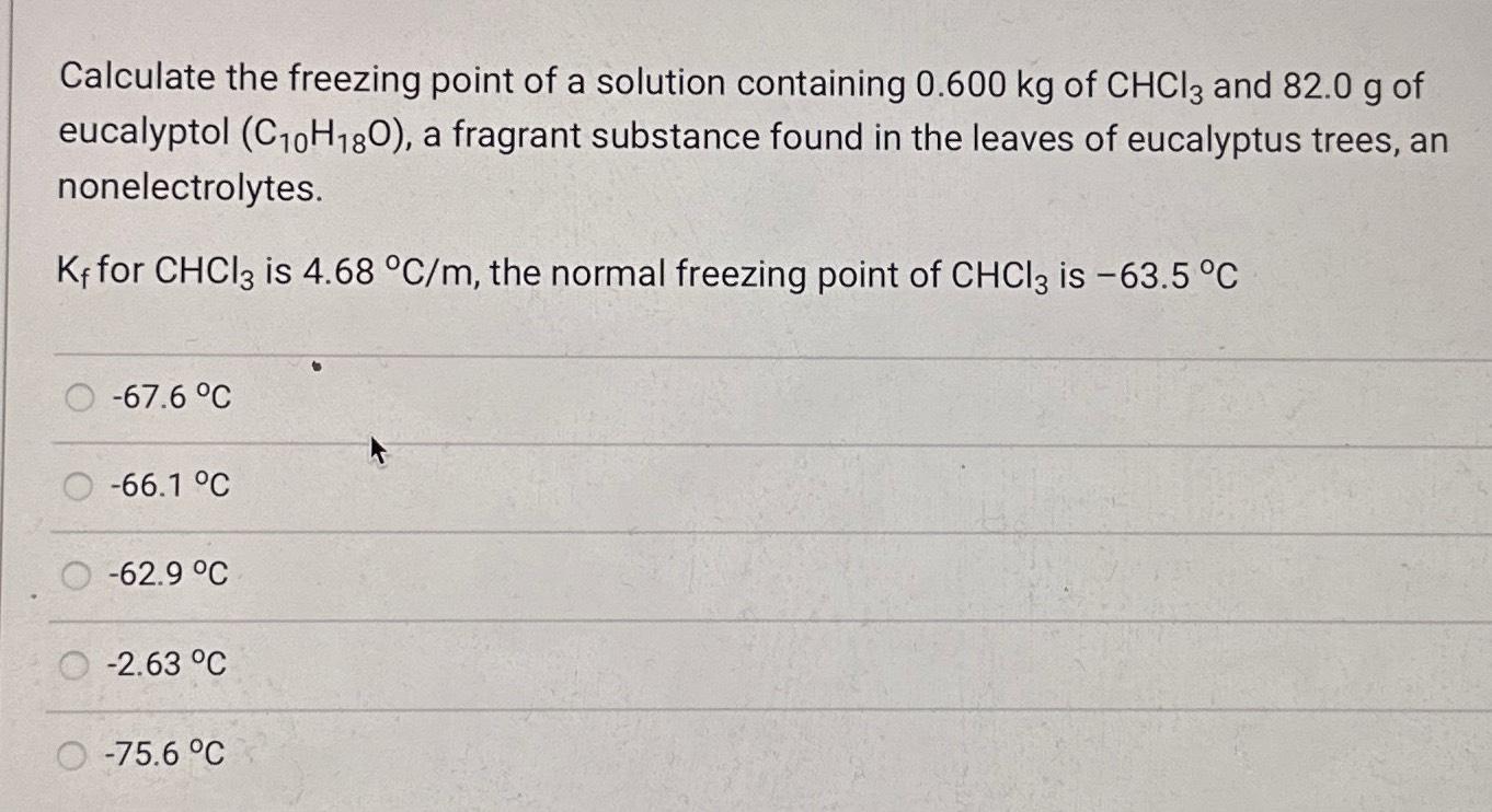 Solved Calculate the freezing point of a solution containing | Chegg.com