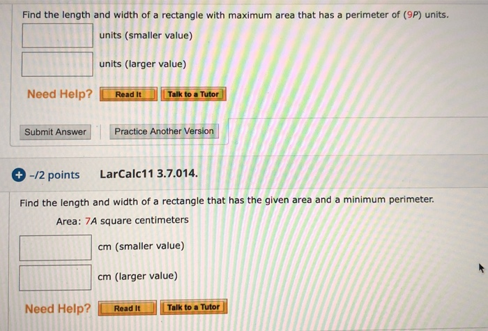 Solved Find the length and width of a rectangle with maximum | Chegg.com