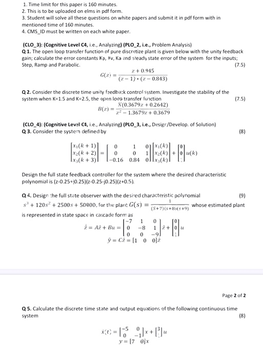 Solved -0.16 0.84 1. Time limit for this paper is 160 | Chegg.com