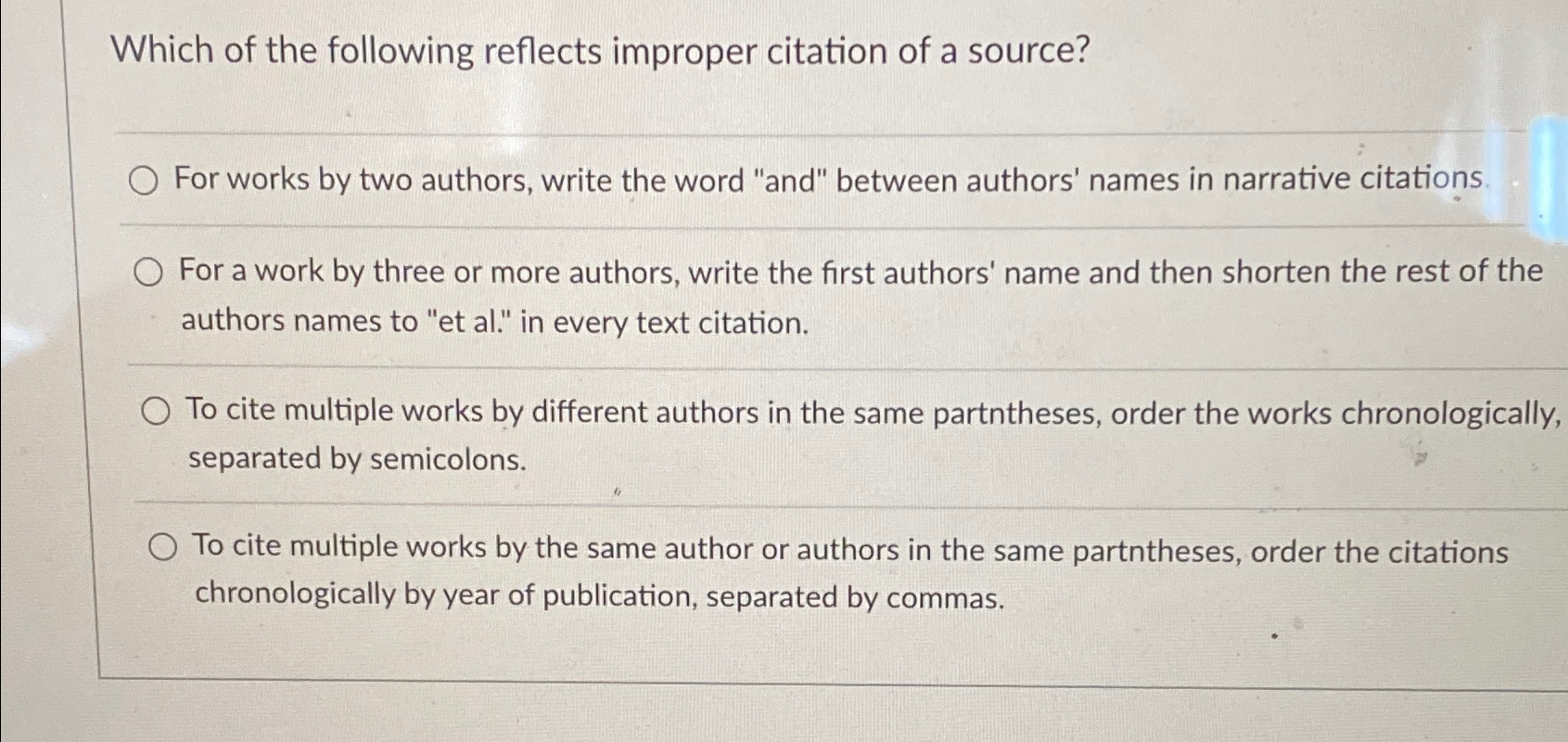 Solved Which of the following reflects improper citation of | Chegg.com