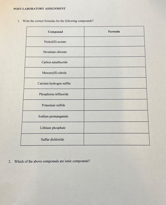 Solved 1. Write the correct formulas for the following | Chegg.com