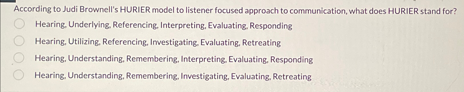 Solved According to Judi Brownell's HURIER model to listener | Chegg.com