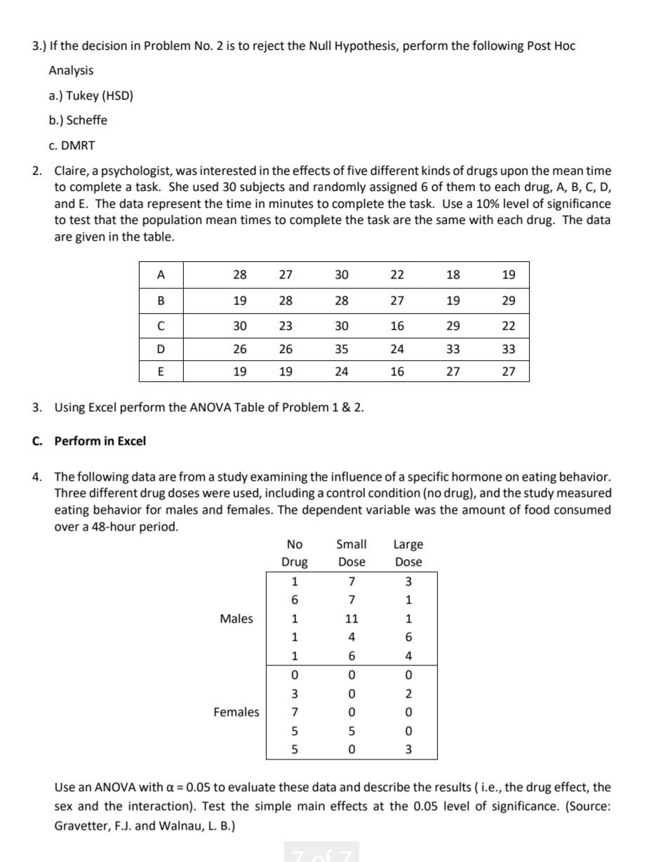 Solved Exercise 8: ANOVA and PHA Perform the following: A. | Chegg.com