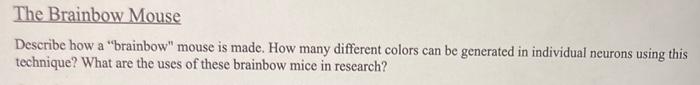 Solved The Brainbow Mouse Describe how a "brainbow" mouse is | Chegg.com