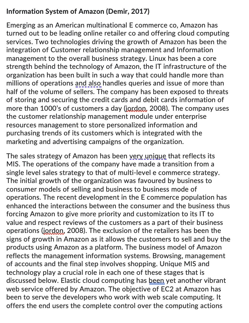 Solved Information System of Amazon (Demir, 2017)Emerging as | Chegg.com