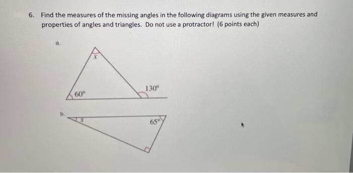 Solved 6. Find the measures of the missing angles in the | Chegg.com