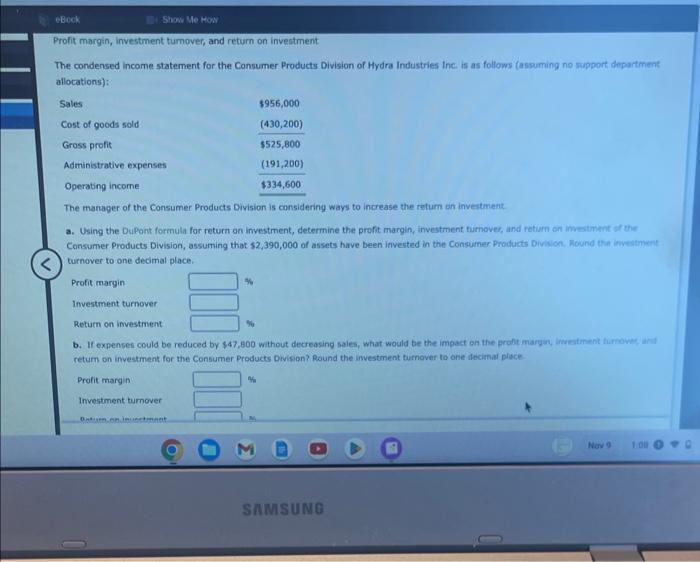 Solved The condensed income statement for the Consumer | Chegg.com