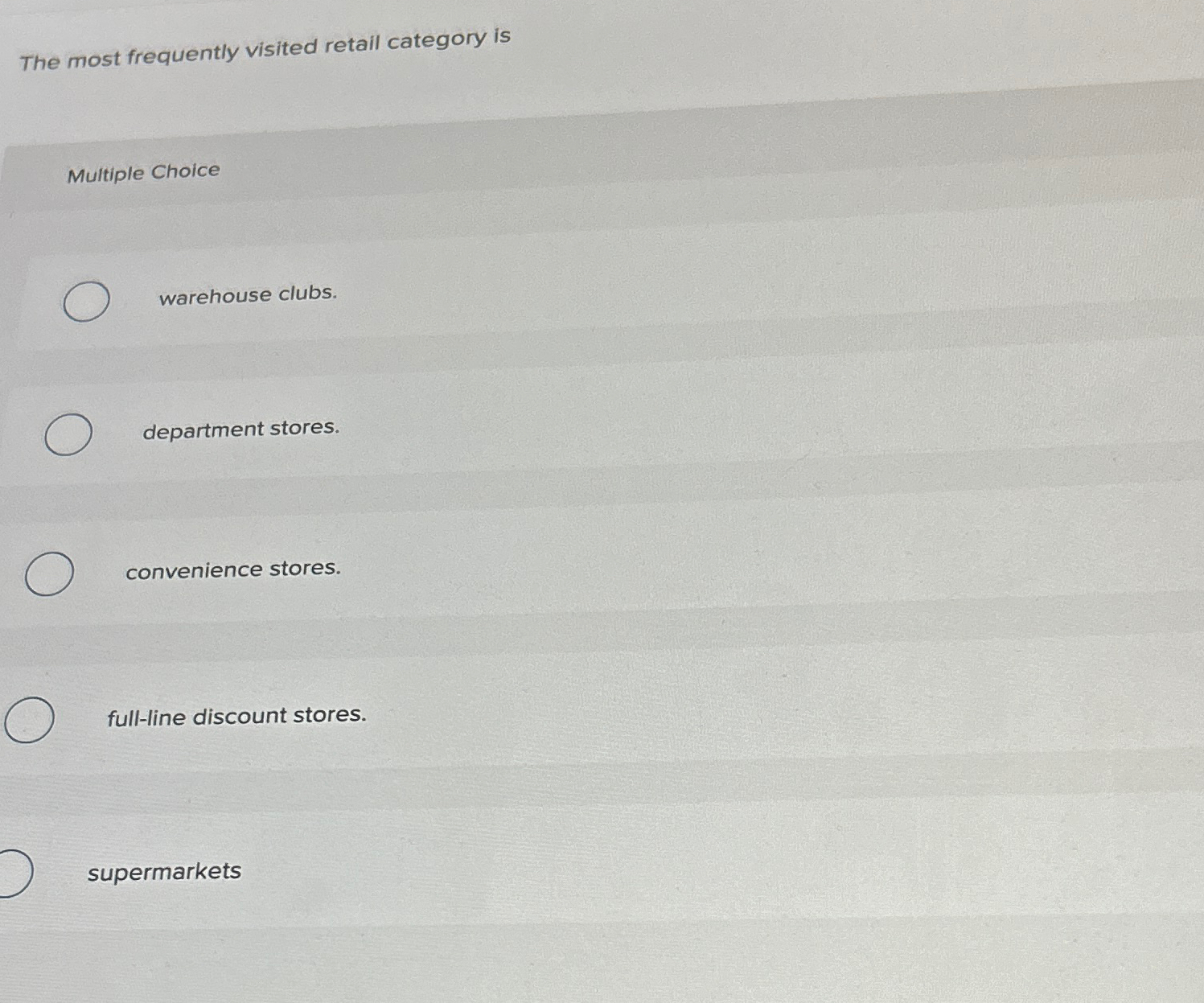 Solved The most frequently visited retail category | Chegg.com