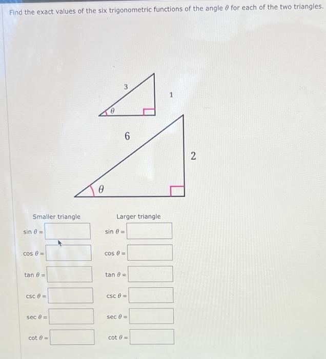 Solved Find the exact values of the six trigonometric | Chegg.com