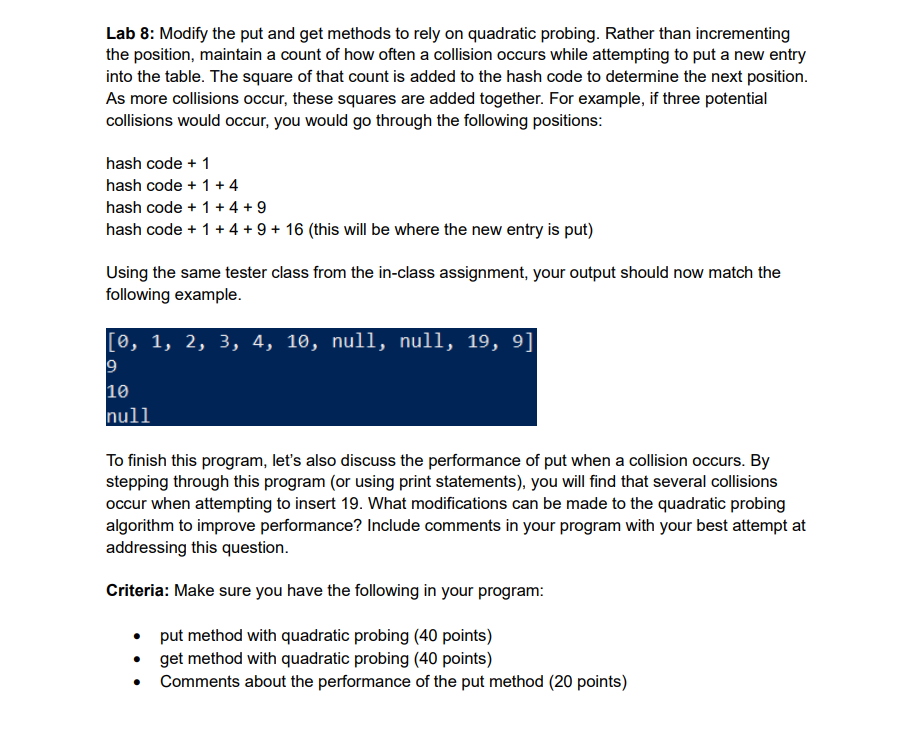 Solved Lab 8: Modify the put and get methods to rely on | Chegg.com