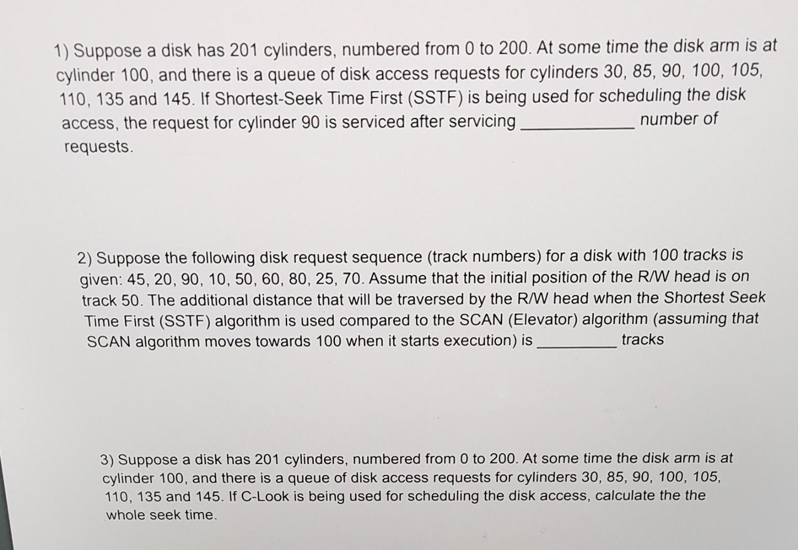 Solved 1) Suppose a disk has 201 cylinders, numbered from 0 | Chegg.com