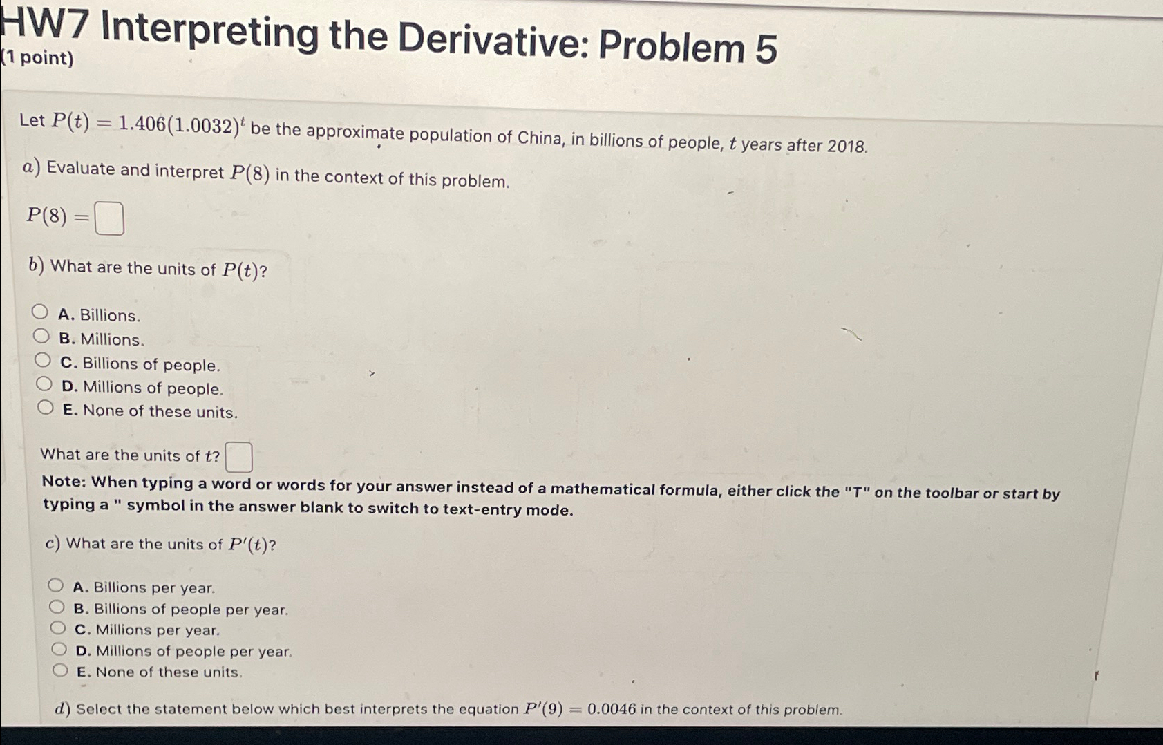Solved HW7 ﻿Interpreting the Derivative: Problem 5 (1 | Chegg.com