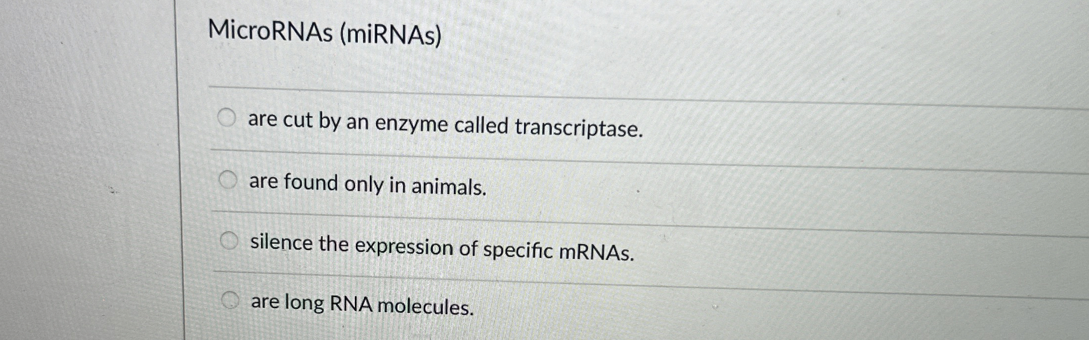 Solved MicroRNAs (miRNAs)are cut by an enzyme called | Chegg.com