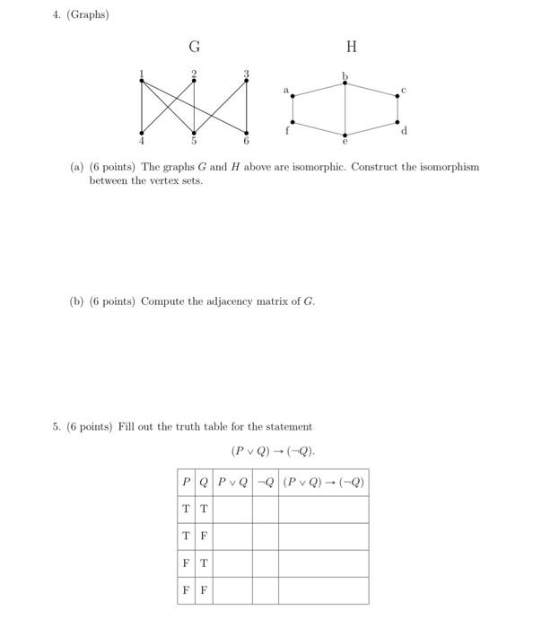 Solved 4. (Graphs) (a) (6 points) The graphs G and H above | Chegg.com