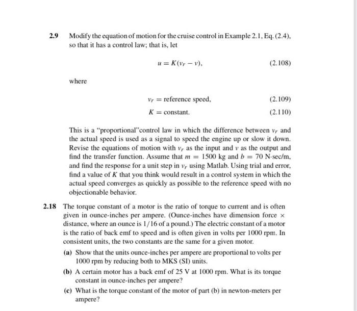 2.9 Modify the equation of motion for the cruise | Chegg.com