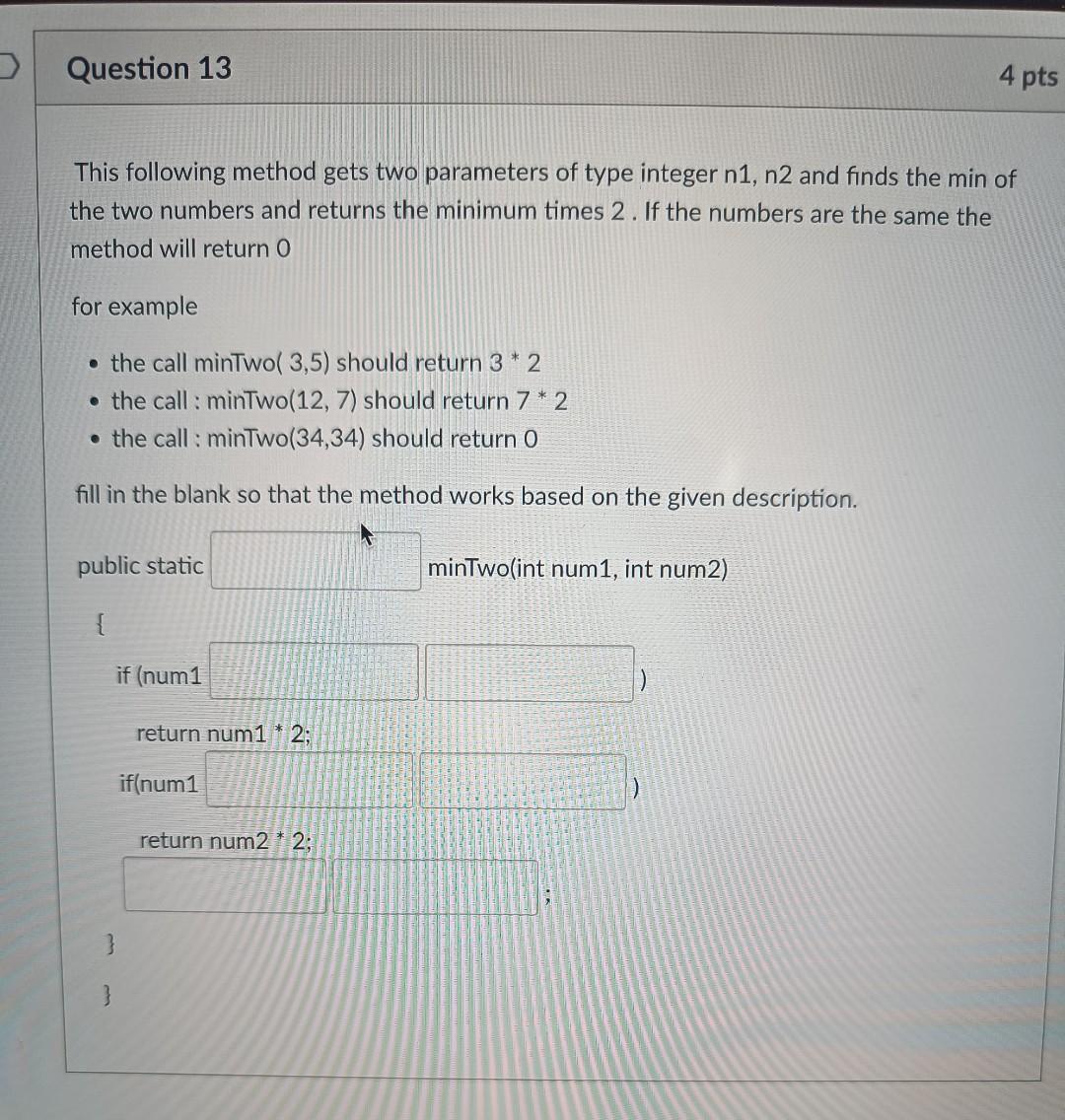 Solved This following method gets two parameters of type | Chegg.com