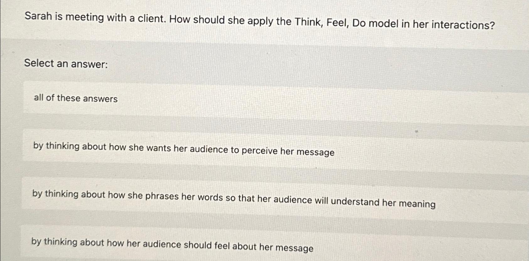 Solved Sarah is meeting with a client. How should she apply | Chegg.com