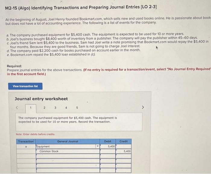 Solved M2-15 (Algo) Identifying Transactions and Preparing | Chegg.com