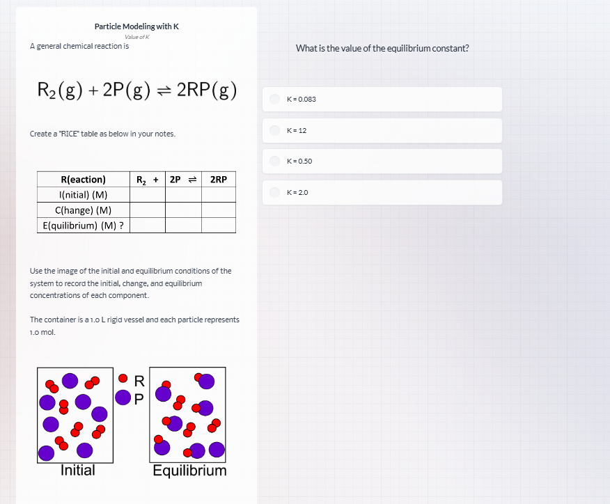 Solved Particle Modeling with KValue of KA general chemical | Chegg.com