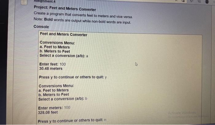 Solved Assignment 4 Project: Feet and Meters Converter | Chegg.com