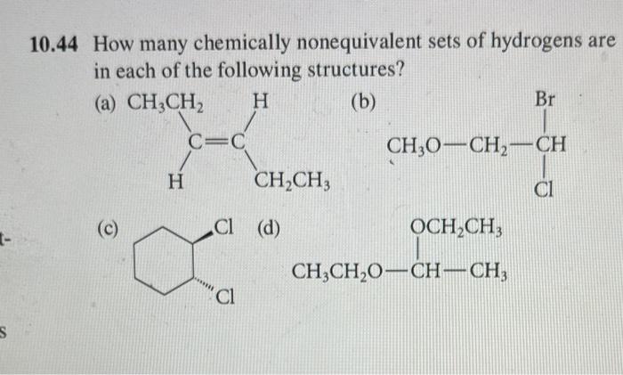 Solved 10.44 How many chemically nonequivalent sets of | Chegg.com