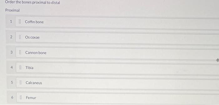Solved Order the bones proximal to distal Proximal 1 #: | Chegg.com