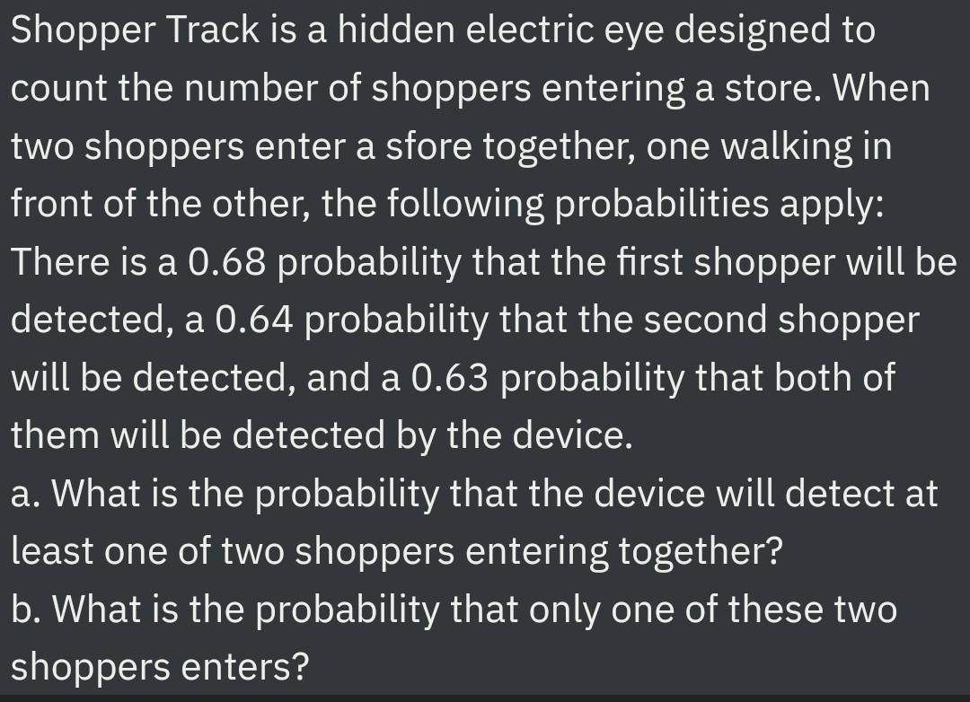 Solved Shopper Track is a hidden electric eye designed to | Chegg.com